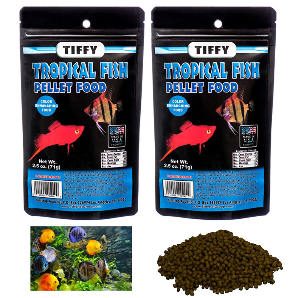 2 Confezioni Pesce Tropicale Pellet Cibo Completo Bilanciato Diet Colore Intenso